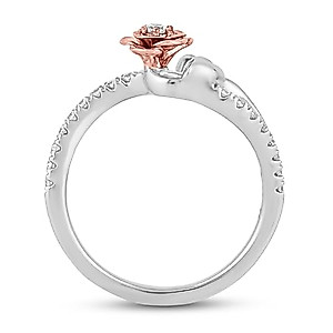 Jewelili Enchanted Disney Fine Jewelry Sterling Silver and 10K Rose Gold with 1/5 CTTW Diamond Belle Rose Ring size 6