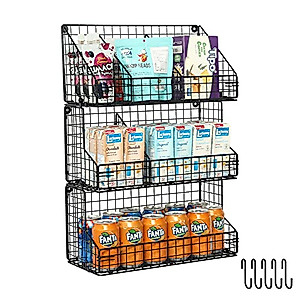 3 Tier Stackable Tea Bag Organizer with 3 Divinder 5 Hooks Metal Wire Basket Snack Rack Holder Countertop Caddy Bin Wall Mount Shelf for Office Kitchen Cabinet Pantry Patent Pending