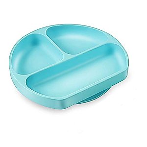 PandaEar Silicone Suction Divided Plate for Toddlers | Dishwasher Microwave Oven Safe | Stay Put Baby Bowls Place Mats | Feeding Dishes for Kids (Light Blue)