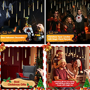 20 Pack Halloween Decorations Hanging Candles -Flameless Taper LED Floating Candles Magic Wand Remote Flickering Warm Light For Harry Potter Christmas Witch Wizard Wedding Birthday Party Home Décor