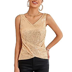 GRACE KARIN Women Shimmer Sequin Sleeveless Camisole Tank Tops Sleeveless Tanks Tops for Outfit Women Gold XL