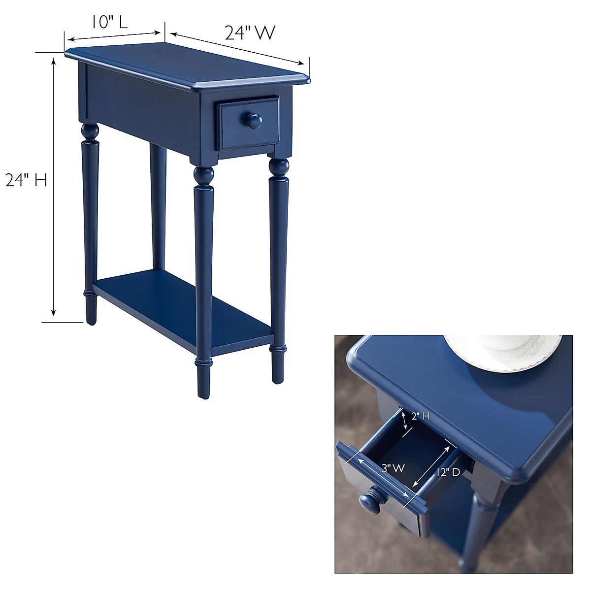 Leick Home Coastal Narrow Side Table, Navy Blue