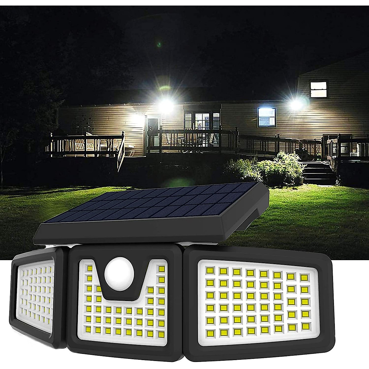 Solar Lights, Solar Motion Sensor Light Super Bright Outdoor 128 LED Security Lighting White, 2PK