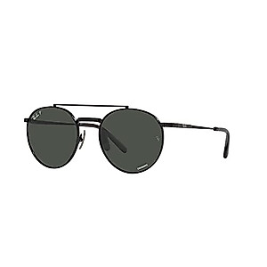 Ray-Ban RB8237 Round II Titanium Sunglasses, Black/Polarized Dark Grey, 53 mm