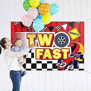 PAKBOOM Two Fast Backdrop Banner Background - 2nd Race Car Birthday Decorations Party Supplies for Boys - 3.9 x 5.9ft