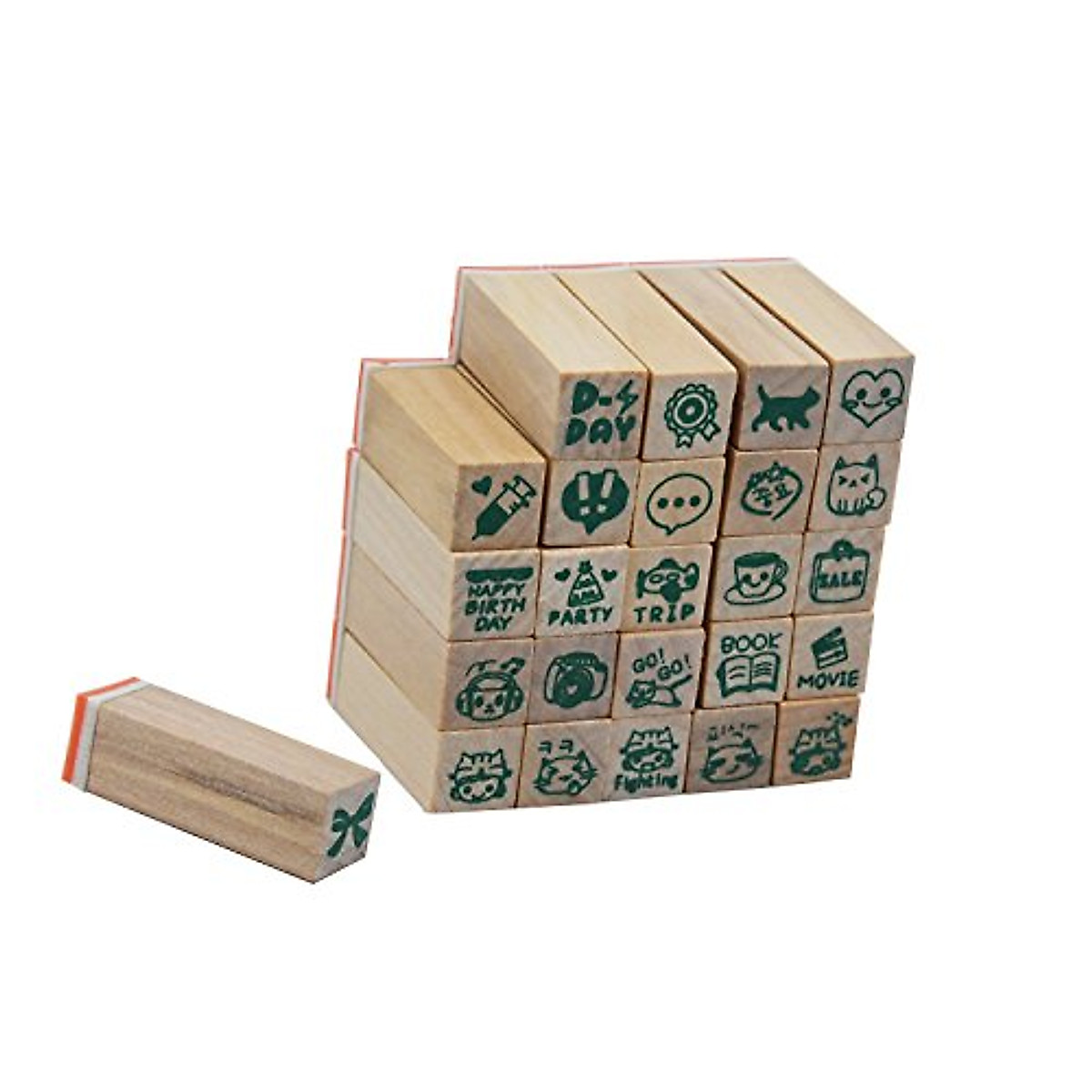Wooden Rubber Stamps，Youkwer 25 Pcs Mini Cute DIY Diary Stamps Set with Wooden Box （Happy Life,Set of 25）