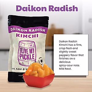 Olive My Pickle Fermented Kimchi - 48 Ounces | 3-Pack Bundle of Probiotic Daikon Radish Kimchi | Fresh & Flavorful Korean Food with Natural Probiotics for Gut Health - Perfect for Ramen & Spicy Noodles
