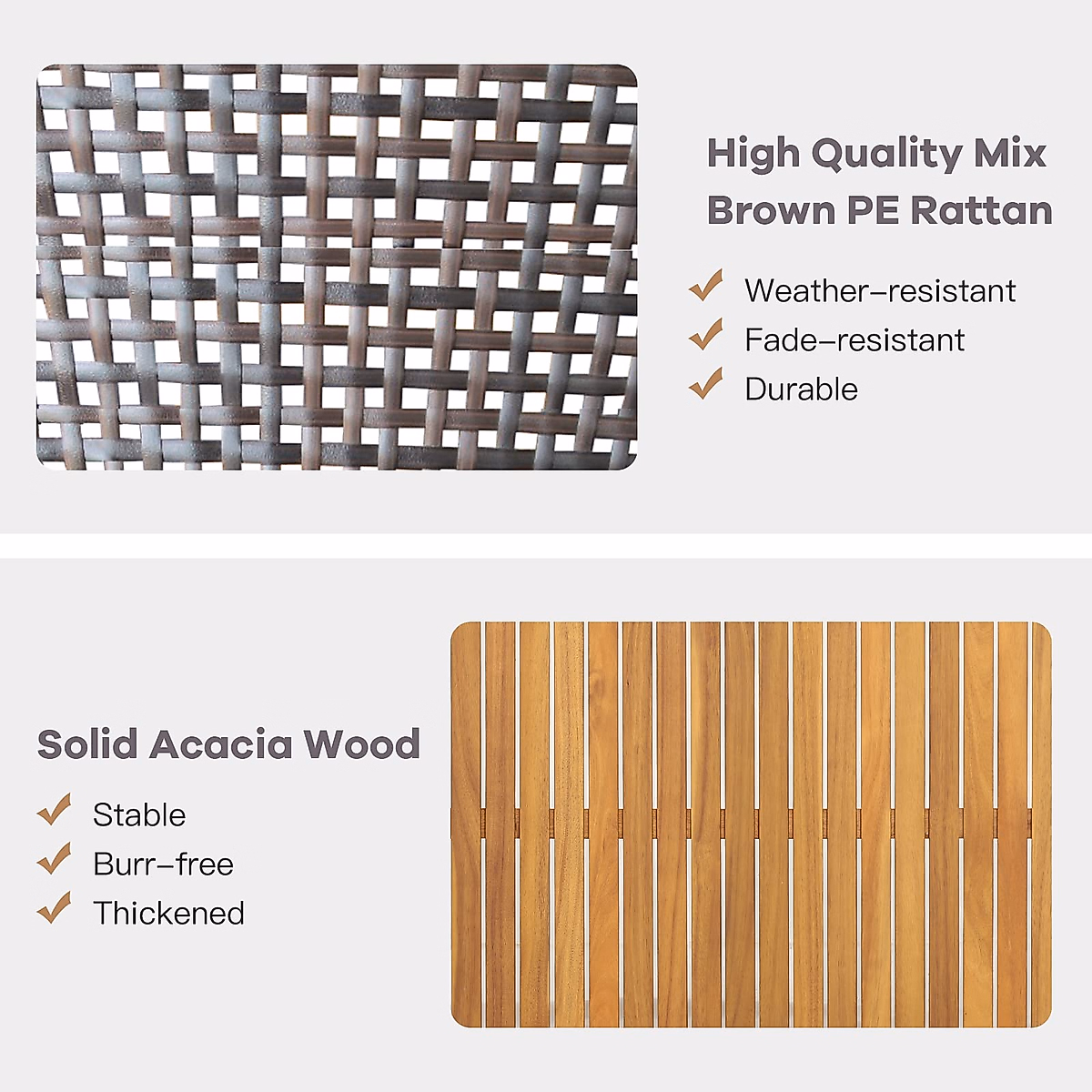 PATIOJOY 4 Pieces Outdoor Acacia Wood Furniture Sofa Set, Outdoor PE Wicker Conversation Set with Coffee Table and Soft Cushions for Garden, Poolside and Backyard (1, Grey)