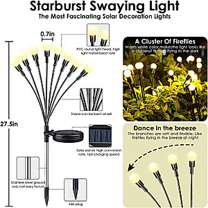 OZS 𝟔𝐏𝐚𝐜𝐤 𝐓𝐨𝐭𝐚𝐥 𝟒𝟖𝐋𝐄𝐃 Solar Garden Lights - Solar Firefly Lights Outdoor Solar Swaying Light Sway by Wind Solar Fairy Lights Outdoor Waterproof for Patio Garden Decoration (Warm White)