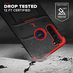 ZIZO Bolt Series for Moto G Stylus (2020) Case with Screen Protector Kickstand Holster Lanyard - Black & Red