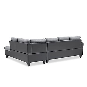 EMKK Modern Sectional Sofa Set with Left Chaise Lounge Upholstered Corner L Shaped Sofá Living Room Couch w/Cup Holder, Arm Nail for Home/Office, Gray LeftChaise