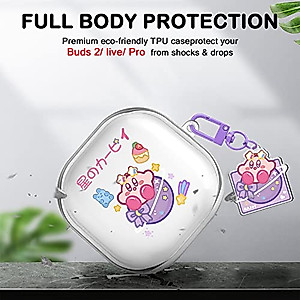 Cute Anime Case Cover for Samsung Galaxy Buds 2 Pro (2022) /Galaxy Buds 2/Buds Pro Case/Buds Live Case with Pink Ball Keychain for Women Girls Kids Teens Clear Cartoon Pattern Soft TPU Cover