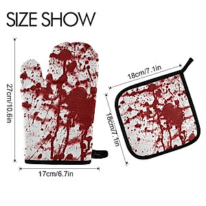 Red Bloody Blood Splashes on White Background Oven Mitts Pot Holders Sets, Heat Resistant Kitchen Oven Gloves, Potholder Hot Pads for Cooking Baking Microwave Grill