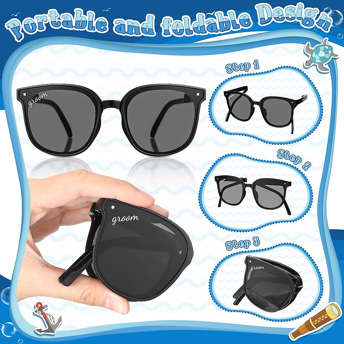 JaGely 3 Pcs Bachelor Party Accessories for Groom Set Include Groom Captain Hat Groom Sunglasses Bachelor Sash Bridal Shower(Stylish Style)