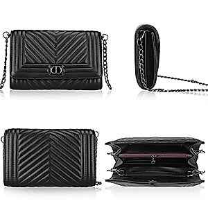 Leather Crossbody Bag for Women Purse Small Handbags Black Crossbody Purse Chain Shoulder Strap Bag Flap Bag Quilted Mini Cross Body Cell Phone Wallet Girls Ladies Clutch Bag