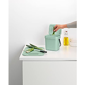 Brabantia Sort & Go Food Trash Can (0.8 Gal/Jade Green) Small Countertop Kitchen Compost Caddy with Handle & Removable Lid, Easy Clean