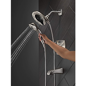 Delta Faucet Vesna 14 Series Single-Handle Shower Trim Kit with 5-Spray H2Okinetic In2ition Dual Hand Held Shower Head with Hose, SpotShield Brushed Nickel 144789-SP-I (Valve Included)