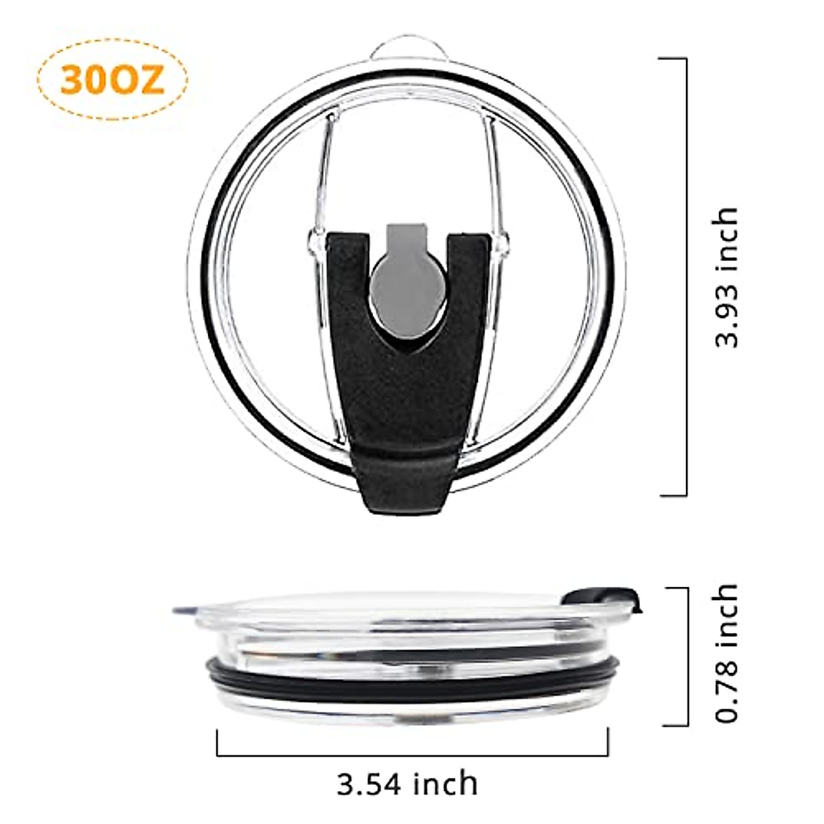 KUFUNG Tumbler Lids Spillproof 30 oz, Splash Resistant Lid for Tumbler/For Yeti Rambler/Coffee Mug and More Cooler Cup (Black, 30 OZ)