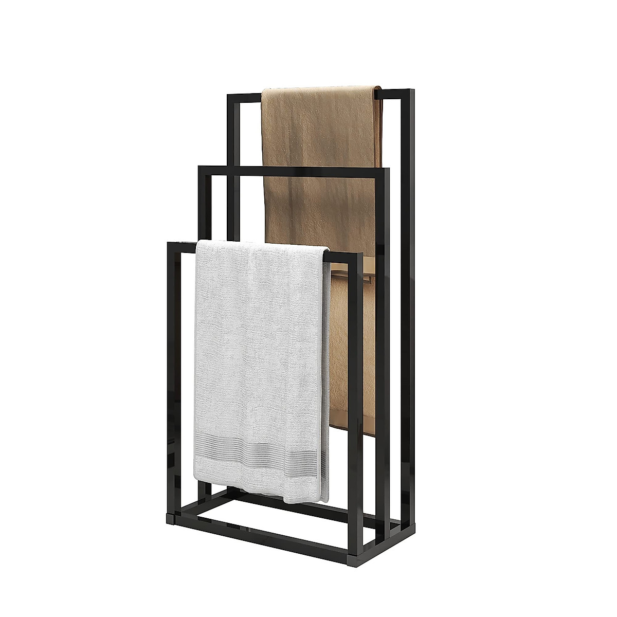 JURMERRY Freestanding Towel Holder with 3 Towel Stand Rails for Bath & Hand Towels,Black