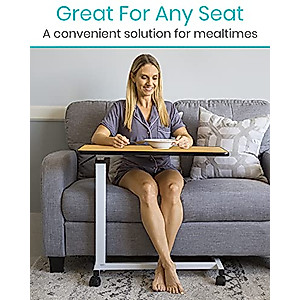 Vive Overbed Table (XL) - Hospital Bed Table - Swivel Wheel Rolling Tray - Adjustable Over Bedside Home Desk - Laptop, Reading, Eating Breakfast Cart Stand - Bedridden, Elderly (Brown)