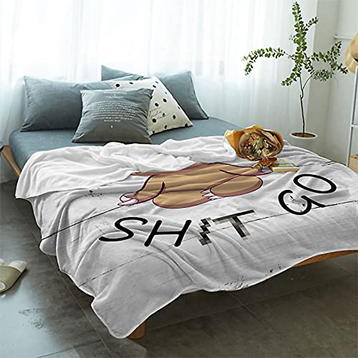 Throw Blanket,Let That Shit Go Cartoon Animal Sloth Rustic Wooden Super Soft Microfiber Warm Blanket for Couch Lightweight Blanket for Bed Chairs,50x60 Inch