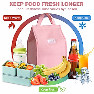 Soznveg Insulated Lunch Bag, Reusable Lunch Bag for Women Men, Small Lunch Bag Cooler Lunch Box, Insulated Bag Lunch Tote for Work Office Travel Picnic, Pink