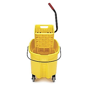 Rubbermaid Commercial Products, WaveBrake - Commercial Industrial Mop Bucket, 35 Quart, Yellow & Rubbermaid Commercial Universal Headband Blend Mop, Blue, Fg23800Bl00