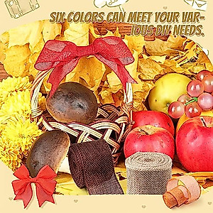 Mlurcu Fall Ribbon Burlap Wired Ribbon 1-1/2 Inch Wide Thick Solid Fabric Wire Edge Ribbon 6 Rolls 30 Yards Autumn Ribbon for Crafts Wreaths Bows Making Thanksgiving Christmas Wedding Decorations