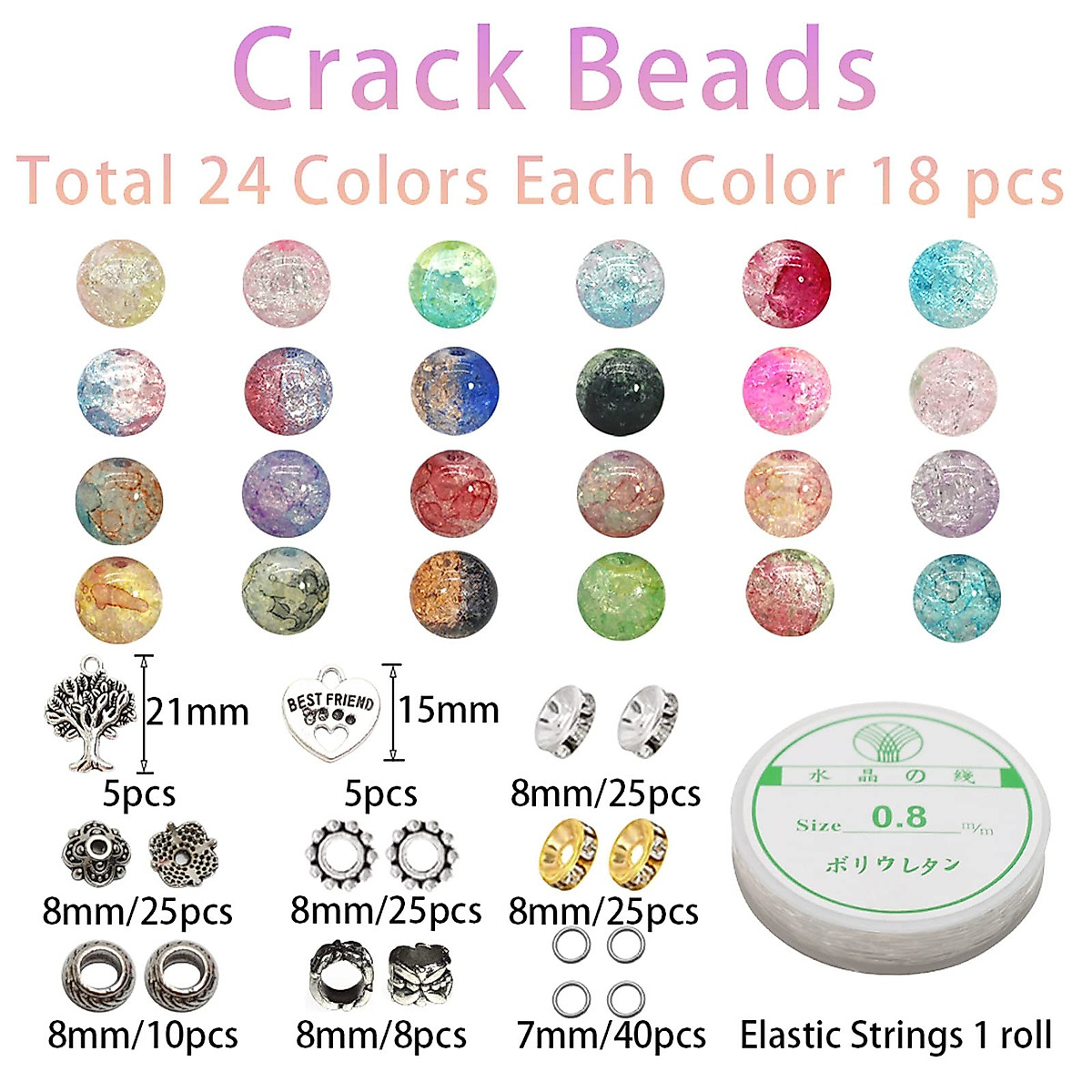 10mm Crackle Glass Beads for Jewelry Making 600pcs Assorted Panited Handcrafted Round Beads for Bracelet Lampwork Smooth Loose Beads Spacer Necklace Earring & DIY Crafts Beads Supplies
