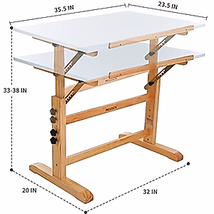 MEEDEN White Board Drafting Table and Stool Set, Height Adjustable Artist Stool and Craft Table, Tiltable Tabletop of Drawing Desk, Wooden Stool, Perfect for Writing, Artwork, Artists Studio