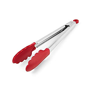 KitchenAid Silicone Stainless Steel Tongs, 12 Inch, Red