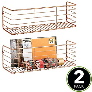 mDesign Wide Metal Wall Mount Decor Storage Organizer Display Shelf - Hang in Bathroom, Kitchen, Entryway, Hallway, Mudroom, Bedroom, Laundry Room - Concerto Collection, 2 Pack - Rose Gold