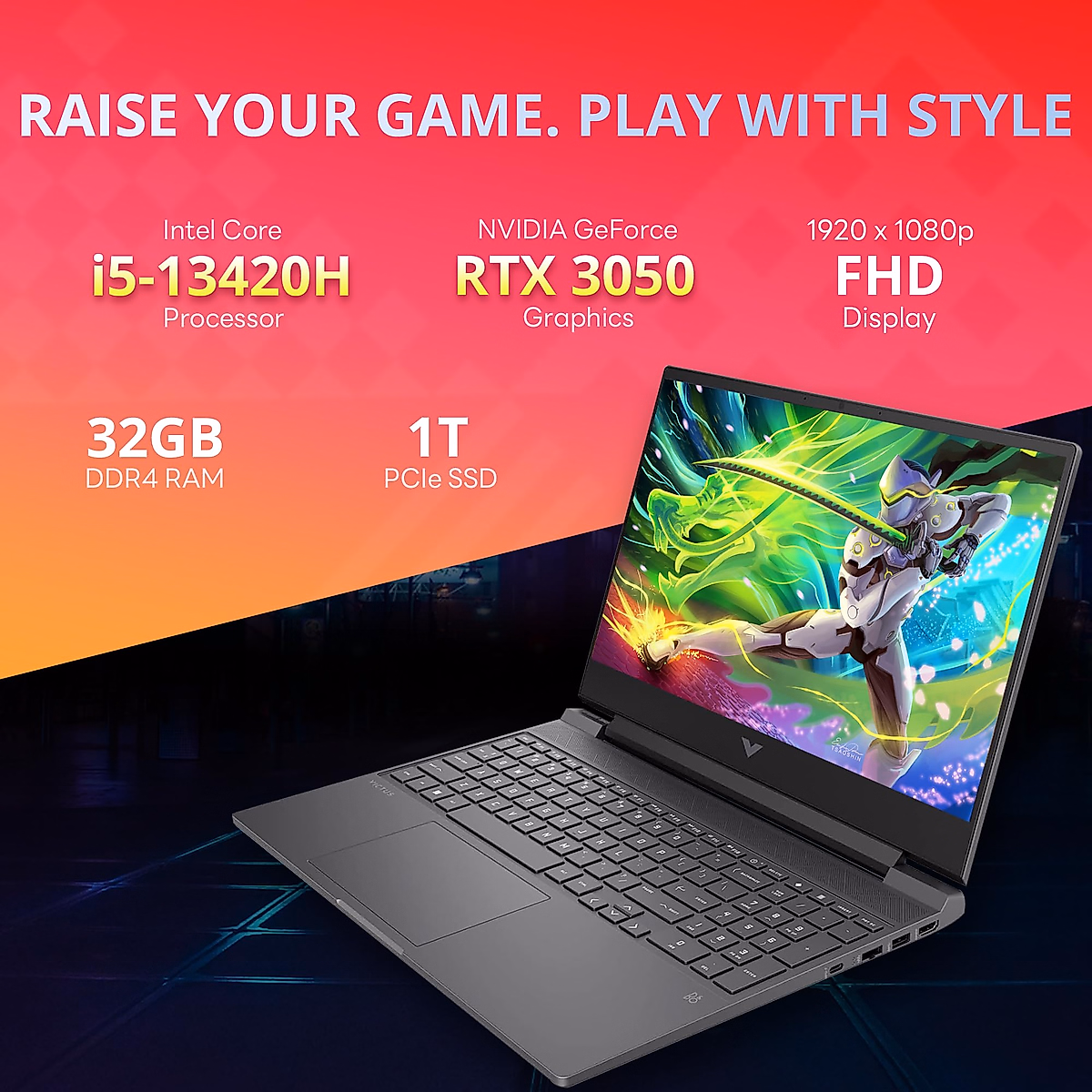 HP 2023 Victus 15.6" 144Hz FHD Gaming Laptop, Intel Core i5-13420H, 32GB RAM, 1TB PCIe SSD, NVIDIA GeForce RTX 3050, Backlit Keyboard, HD Webcam, Win 11 Pro, Blue, 32GB Snowbell USB Card