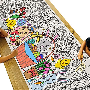 Tiny Expressions Easter Coloring Tablecloth for Kids - Rolled, No Creases 30" x 72" Giant Coloring Poster to Color On - Kids Easter Activities