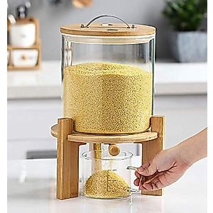 Flour and Cereal Container, Rice Dispenser 5L/8L, Creative Glass Food Storge Container for Kitchen Organization and Pantry Store, Airtight Lid and Wooden Stand5L