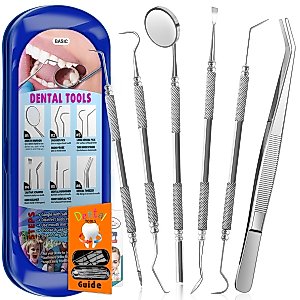 Antonki 6 Pack Teeth Cleaning Dental Tools, Plaque Remover Dental Hygiene Kit, Stainless Steel Professional Tooth Tartar Scraper for Home Use - with Case