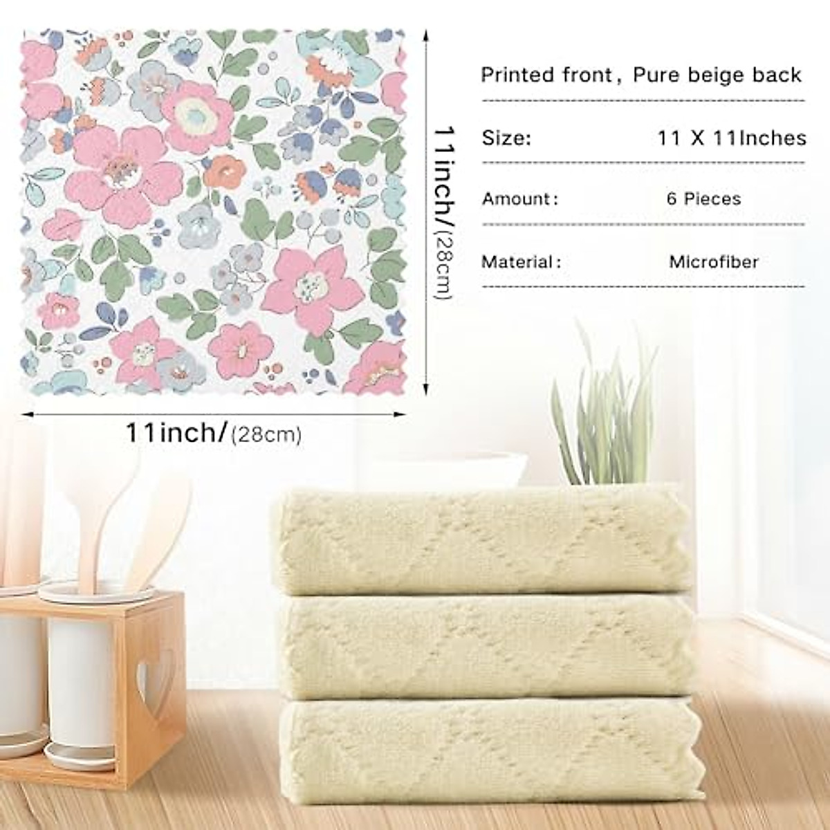 FRODOTGV Elegant Floral Pattern Kitchen Microfiber Towels New Home Tea Towels for Kitchen Kitchen Towels Terry Cloth Kitchen Hanging Hand Towels