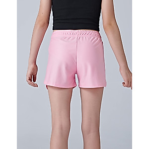 4 Pack Youth Girls Athletic Shorts 3", Girls Soccer Shorts, Kids Workout Gym Clothes Activewear Apparel with Zipper Pockets (Set 1, Small)