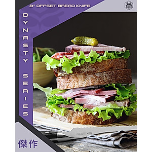 KESSAKU Offset Bread Deli Serrated Knife - 8 inch - Dynasty Series - Razor Sharp Kitchen Knife - Forged ThyssenKrupp German High Carbon Stainless Steel - G10 Garolite Handle with Blade Guard