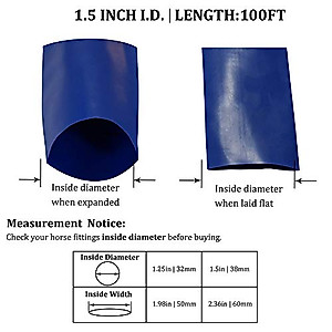 POOLWHALE 1-1/2" x 100' Economy Blue Backwash Hose with Clamps, General Purpose Reinforced PVC Lay-Flat Water Discharge Hose,for Use While Back-Washing Filters and Draining Pools