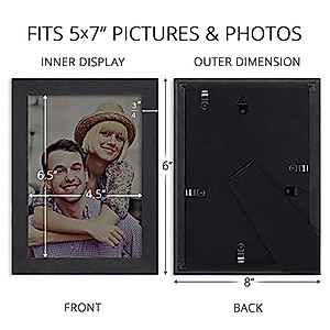 Icona Bay 5x7 Picture Frame Set (Black, 4 Pack), Simple Modern Design, Table Top Kickstand and Wall Hanging Hooks Included, Impresia Collection