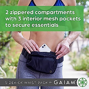 Gaiam Sidekick Waist Pack - Storage Belt Bag for Women And Men - Adjustable Belt With Lightweight Pouch For The Gym & Studio, Dovetail