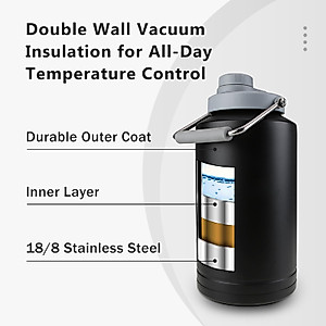 Tahoe Trails 1 Gallon Vacuum Insulated Water Bottle,ONE Gallon Stainless Steel Double Walled Water Jug,18/8 Food-Grade Stainless Steel Insulated Water Bottle for Hot and Cold Drinks Water Bottle,BLACK
