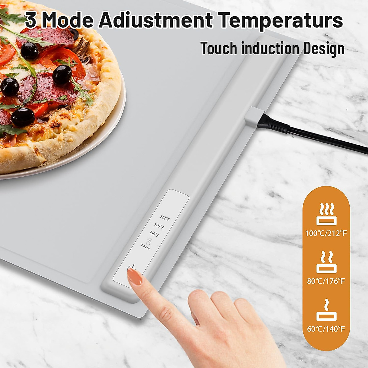OPYAAON New Electric Warming Tray with Adjustable Temperature, 2024 New Portable Electric Warming Tray Silicone, Foldable Food Warmer Fast Heating for Home Buffets Restaurants (Gray)