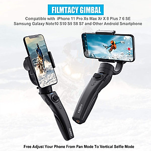 Filmtacy Handheld Gimbal, Gimbal stabilizer with Tripod for iPhone 11/11pro/11pro max/Xs/Xs Max/Xr/X, for Android, Samsung, Lightweight Extended and Foldable, for Vlog YouTube Live Video TikTok