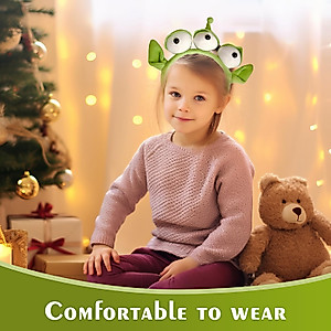 BeyLi 2 Pcs Three Eyes Alien Monster Headband or Clown Caterpillar Headband Plush Stretchy Cute Headband Headwear for Theme Party,Cosplay,Girls,Kids and Women (Green Three Eyes Alien)