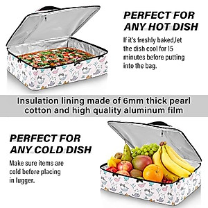 Kcldeci Insulated Thermal Food Carrier Insulated Casserole Carrier for Hot or Cold Food,Cartoon Mermaid Cat Insulated Tote Bag for Potluck Cookouts Parties Picnic,Lasagna Lugger