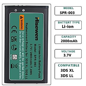Hisewen 3DS XL Battery, SPR-003 Replacement Lithium-ion Battery 2000mAh Compatible with Nintendo 3DS XL, New 3DS XL, 3DS LL Console with Tool 【Not for New 3DS】
