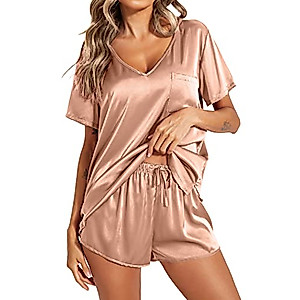 Ekouaer Silk Pajamas Women's Short Sleeve 2 Piece Satin Pjs Comfy Cozy Sleepwear Loungewear Set (Rose Pink,M)