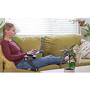 WorkEZ Best Adjustable Laptop Cooling Stand & Lap Desk for Bed Couch w/ Mouse Pad. Ergonomic Height Angle tilt Aluminum Desktop Portable MacBook Computer Riser Table Cooler Folding Holder XL-Black